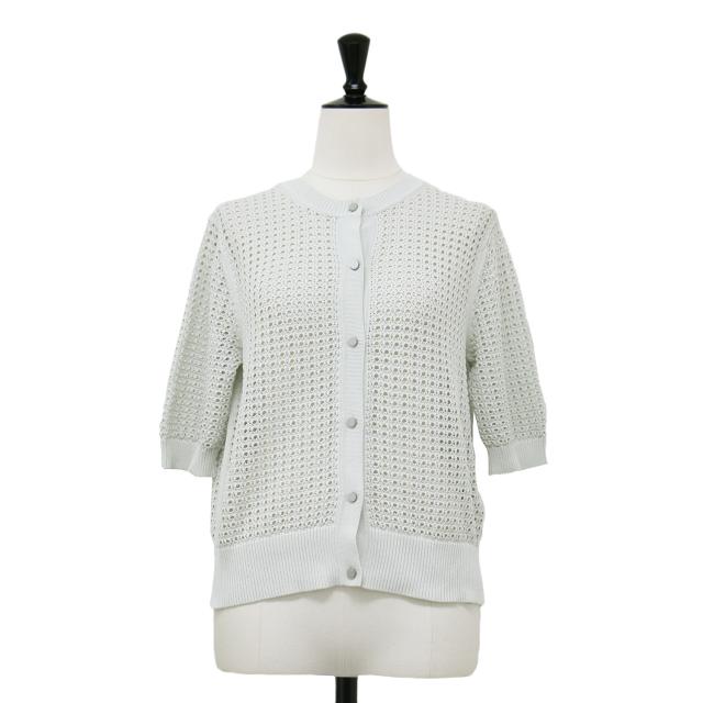 theory luxe セオリーリュクス カーディガン グレー系 サイズ:38(M) / 24春夏 アイレット 半袖 カーディガン / Suffork Cecile クルーネック 5分袖 メッシュ ウォッシャブル / トップス【レディース】【中古】【K4505】