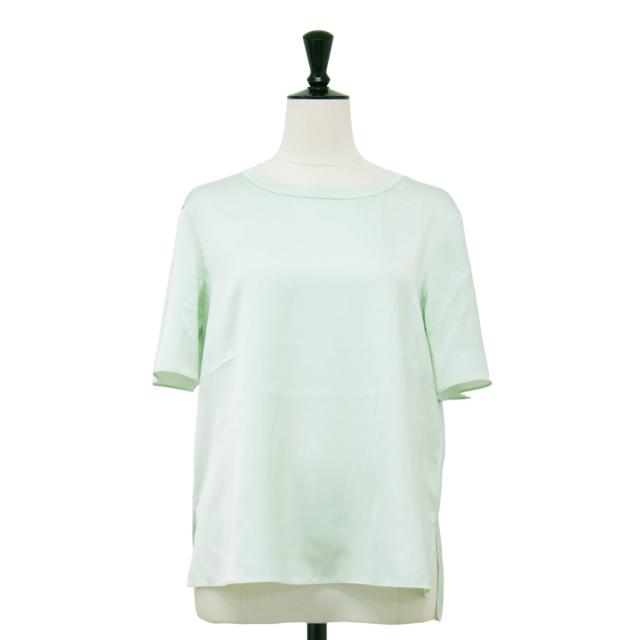 theory luxe セオリーリュクス ブラウス ミントグリーン サイズ:38(M) / 25春夏 サテン 半袖 ブラウス / Rue Satin Kole Tシャツ クルーネック リブ サイドスリット ウォッシャブル / トップス カットソー【レディース】【中古】【K4505】