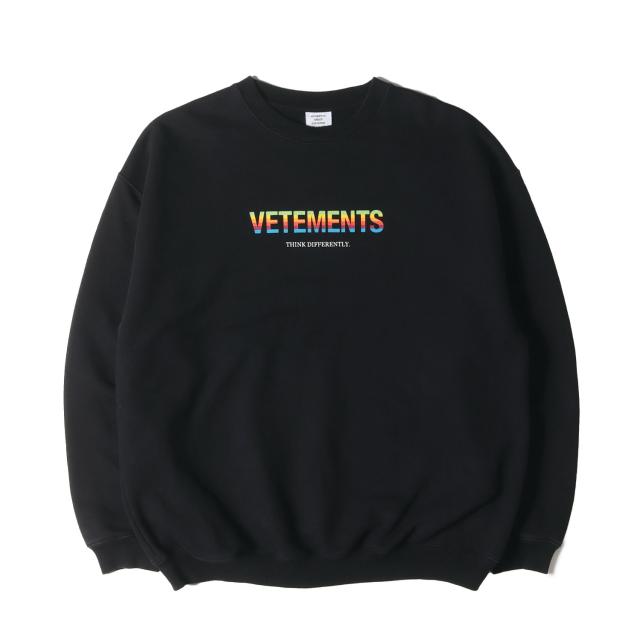VETEMENTS ヴェトモン スウェット サイズ:L 21SS レインボーロゴ オーバーサイズ ヘビーウェイト スウェットシャツ ブラック 黒 トップス トレーナー【メンズ】【中古】【K4247】