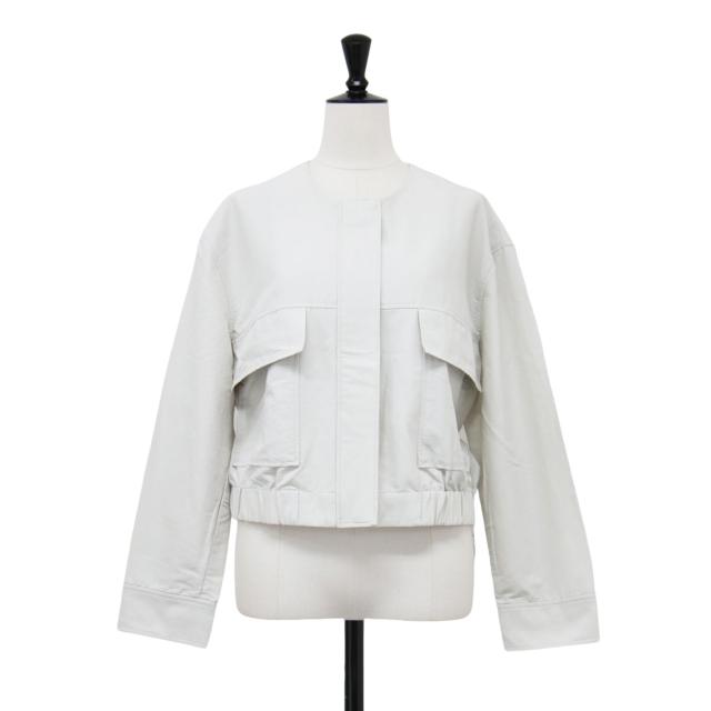 theory luxe セオリーリュクス ブルゾン  ライトグレー サイズ:38(M) / 24春夏 ノーカラー クロップド ボクシー ブルゾン / Dover Tanya ジャケット 長袖 グログラン素材 撥水加工 / アウター 上着【レディース】【中古】【K4506】