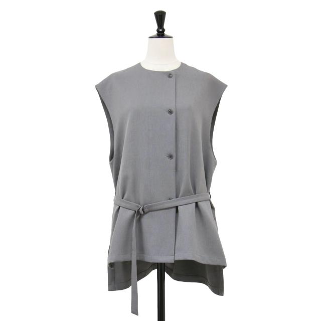 FLORENT フローレント ベスト グレー サイズ:00(S) / 23秋冬 ツイル ストレッチ ベスト / TWILL STRETCH VEST / ジレ ノーカラー クルーネック ベルト付き / トップス / 日本製【レディース】【中古】【美品】【K4507】