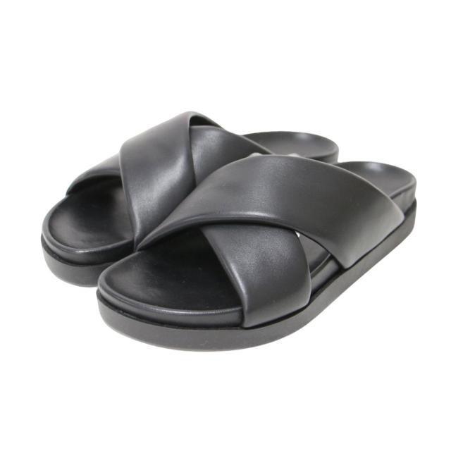 FABIO RUSCONI ファビオルスコーニ サンダル ブラック35(22.0cm) 24春夏 クロスベルト フットベッド サンダル / スライドサンダル フラット ラウンドトゥ レザー / イタリア製【レディース】【中古】【美品】【K4507】