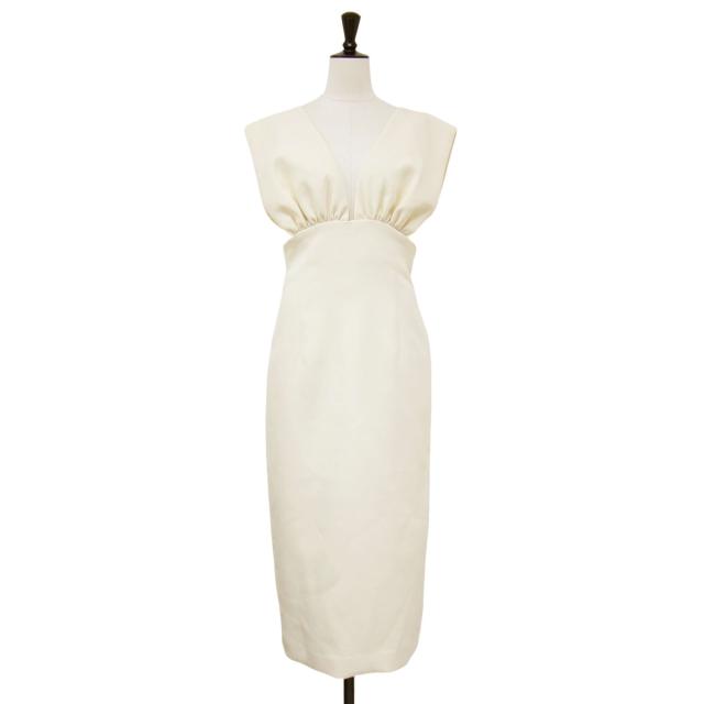 Whim Gazette ウィムガゼット ワンピース アイボリー サイズ:36(S) / Vネック ハイウエスト ジャンスカ ワンピース / サロペット スカート ロング丈 スリット / トップス ドレス / 日本製【レディース】【中古】【K4508】
