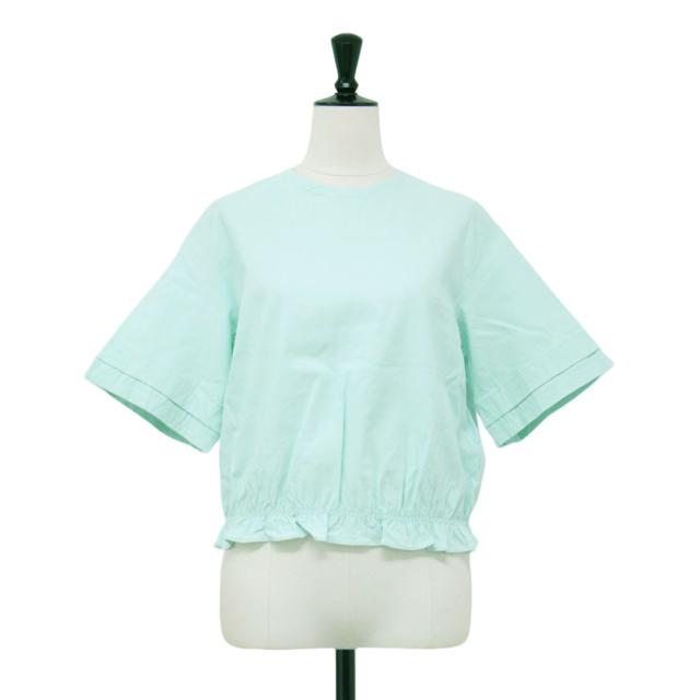 theory luxe セオリーリュクス ブラウス スプリングミント サイズ:S32(XXS) / 25春夏 ショートスリーブ クルーネック ブラウス / Lush Linen Jenie Blouse / 半袖 5分袖 ギャザー ストレッチ ウォッシャブル / トップス シャツ カットソー【レディース】【中古】【K4509】