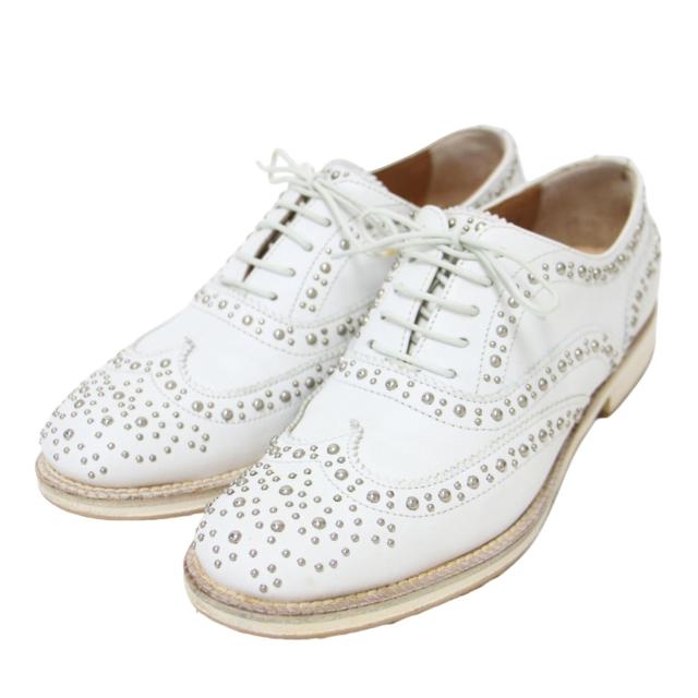 Churchs チャーチ シューズ ホワイト 白 サイズ:35.5(22.5cm) / バーウッド メット ウィングチップ レースアップ シューズ / BURWOOD MET / ドレスシューズ スタッズ付き / カーフレザー / イタリア製 / ブランド 靴【レディース】【中古】【K4510】