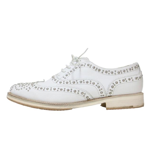 Churchs チャーチ シューズ ホワイト 白 サイズ:35.5(22.5cm) / バーウッド メット ウィングチップ レースアップ シューズ / BURWOOD MET / ドレスシューズ スタッズ付き / カーフレザー / イタリア製 / ブランド 靴【レディース】【中古】【K4510】