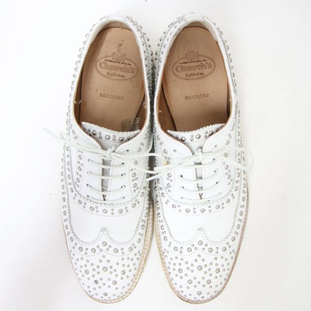 Churchs チャーチ シューズ ホワイト 白 サイズ:35.5(22.5cm) / バーウッド メット ウィングチップ レースアップ シューズ / BURWOOD MET / ドレスシューズ スタッズ付き / カーフレザー / イタリア製 / ブランド 靴【レディース】【中古】【K4510】