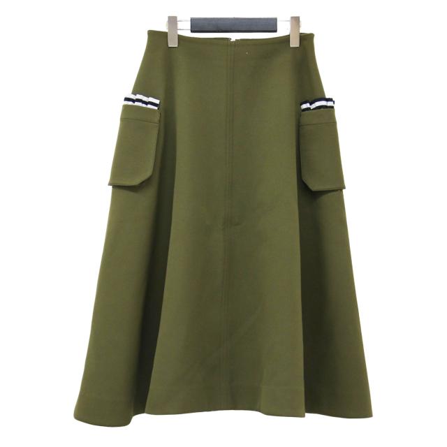 BORDERS at BALCONY ボーダーズアットバルコニー スカート カーキ サイズ:38(M) / サイドポケット マット フレア スカート / ミディ丈 ミモレ丈 Aライン / 日本製 / ボトムス 【レディース】【中古】【K4512】