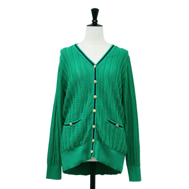 ANAYI アナイ カーディガン グリーン サイズ:36(S) / 23春夏 変形 ケーブル ロングカーディガン / ニット 長袖 Vネック メタルボタン コットン ナイロン / トップス【レディース】【中古】【K4512】
