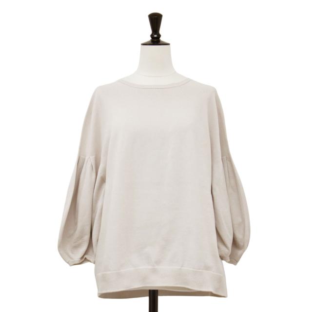 IENA イエナ ニット ベージュ サイズ:FREE / コットン ストレッチ タック パフスリーブ プルオーバー / ニット 5分袖 ボリュームスリーブ / トップス セーター / 日本製【レディース】【中古】【K4513】