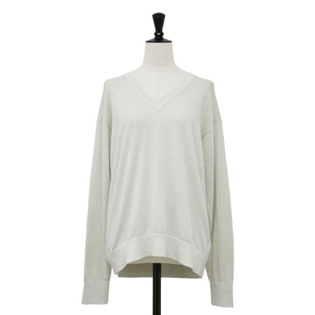 theory luxe セオリーリュクス ニット ヴィンテージホワイト 白 サイズ:38(M) / 25春夏 Vネック 長袖 ラメ ニット / Lurex Knit Frickle Sweater プルオーバー ハイゲージ コットン ナイロン / トップス セーター【レディース】【中古】【K4513】