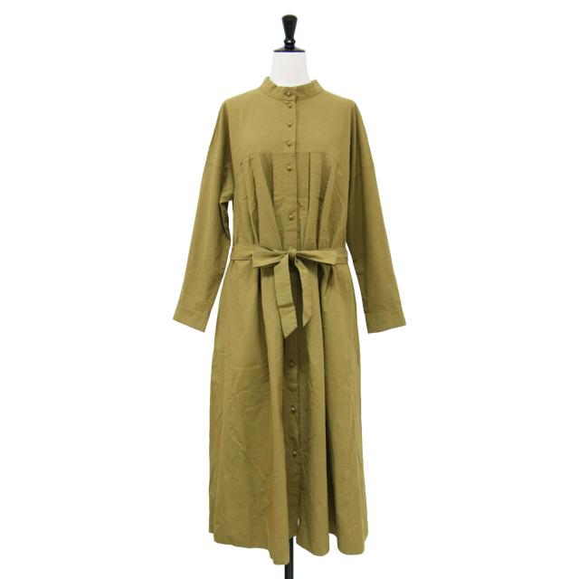 MAGALI マガリ ワンピース マスタード サイズ:FREE / 天日干し コットン タック ワンピース / シャツ 長袖 スタンドカラー ドルマンスリーブ ロング丈 Aライン / 日本製 / トップス ドレス【レディース】【中古】【K4514】