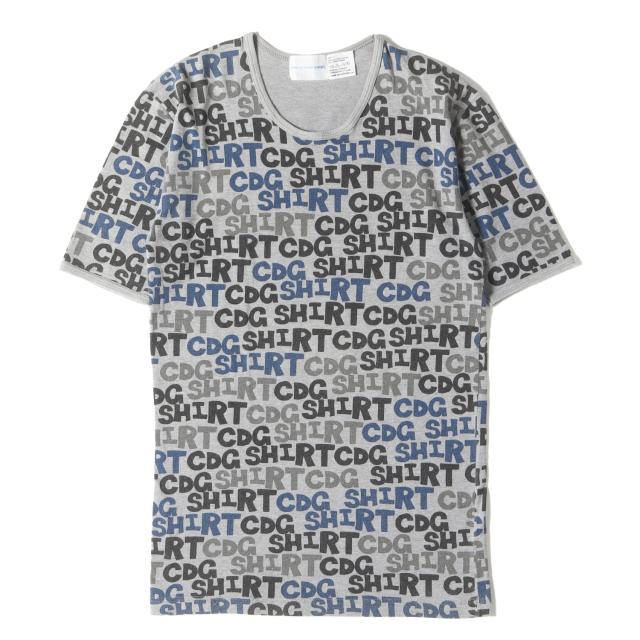 COMME des GARCONS SHIRT コムデギャルソン シャツ Tシャツ サイズ:S / 90s CDG SHIRT 総柄 ロゴ ストレッチ Tシャツ / ヘザーグレー / トップス カットソー 半袖【メンズ】【中古】【K4519】