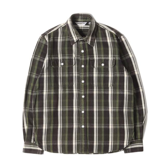 A BATHING APE ア ベイシング エイプ シャツ サイズ:M ヘビーウェイト チェック フランネルシャツ グリーン チャコールブラウン トップス カジュアルシャツ 長袖【メンズ】【中古】【K4265】
