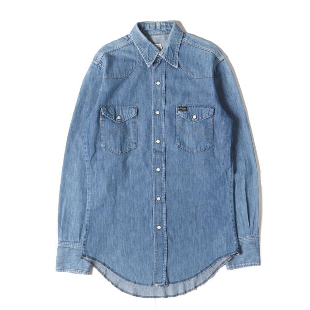 Wrangler ラングラー シャツ サイズ:14 1/2×33 70s 27MW 白タグ デニム ウエスタンシャツ (USA製) インディゴ 50% 70年代 ヴィンテージ 古着 トップス カジュアルシャツ 長袖【メンズ】【中古】【K4273】