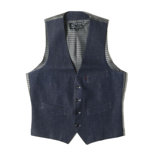 R.J.B ベスト サイズ:38(M) デニム×ダイヤ柄ジャガード ベスト インディゴ グレー トップス 【メンズ】【中古】【美品】【K4263】