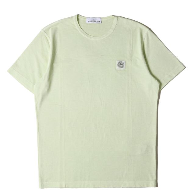STONE  ストーンアイランド Tシャツ ピスタチオ サイズ:L | ガーメントダイ加工 ワンポイント コンパスパッチ バインダーネック Tシャツ (661522357) | イタリア製 | トップス カットソー 半袖【メンズ】【中古】【K4533】