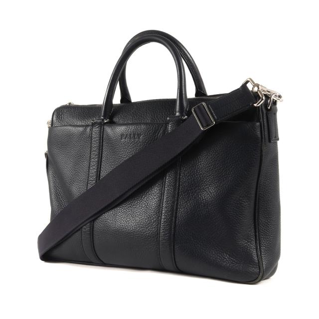 BALLY バリー 2WAY シボレザー ショルダー ブリーフケース ネイビー 紺 カバン ビジネス オフィス カジュアル【メンズ】【中古】【K4264】
