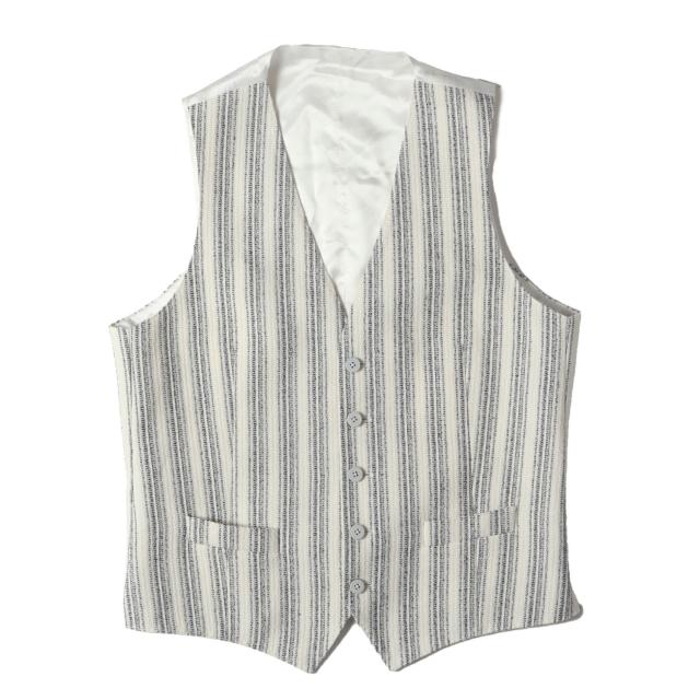 L.B.M 1911 エルビーエム1911 ベスト オフホワイト ネイビー サイズ:記載なし(L位) | ストライプ コットン混リネン ジレベスト | イタリア製 | トップス【メンズ】【中古】【K4531】