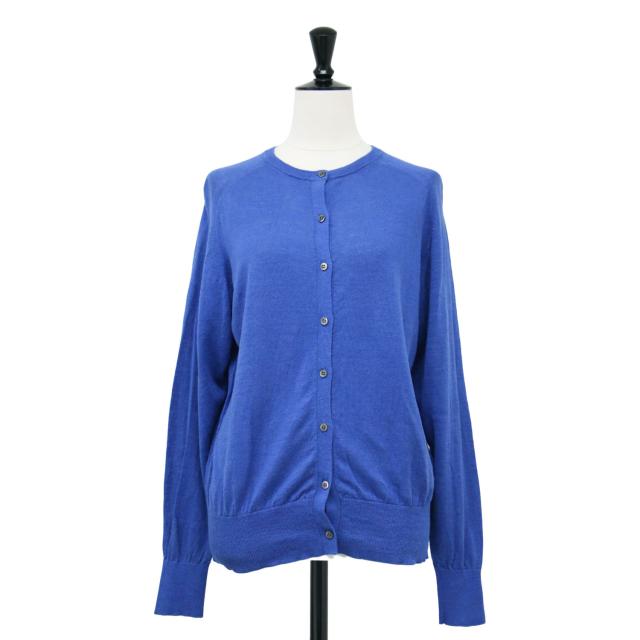 IENA イエナ カーディガン ブルー サイズ:FREE | リネン クルーネック カーディガン / ニット | 長袖 ラグランスリーブ ハイゲージ | トップス セーター【レディース】【中古】【K4531】