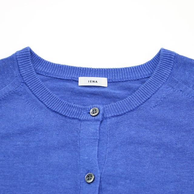 IENA イエナ カーディガン ブルー サイズ:FREE | リネン クルーネック カーディガン / ニット | 長袖 ラグランスリーブ ハイゲージ | トップス セーター【レディース】【中古】【K4531】 IENA イエナ カーディガン ブルー サイズ:FREE | リネン クルーネック