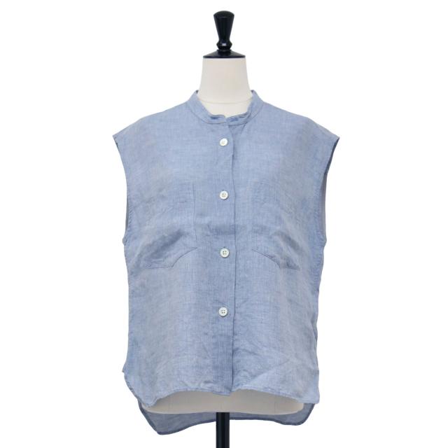 MARGARET HOWELL マーガレットハウエル シャツ ライトブルー サイズ:1(S) | ソフト リネン ノースリーブ シャツ | SOFT LINEN SHIRT | バンドカラー | 日本製 | トップス ブラウス【レディース】【中古】【K4531】