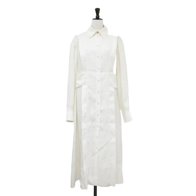 Aje. アジェ ワンピース オフホワイト 白 サイズ:6(S) | シルク リネン フレア シャツワンピース | 長袖 バックベルト付き スリット | トップス ドレス【レディース】【中古】【K4534】