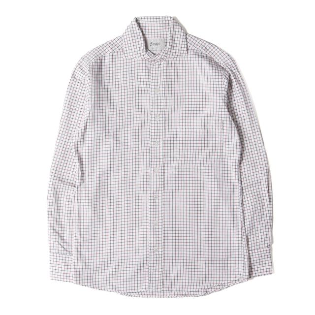 DRAKES ドレイクス シャツ ホワイト / レッド / ネイビー サイズ:14 1/2(37) | カッタウェイカラー グラフチェック ソフト フランネル ドレス シャツ | MADE IN ENGLAND | トップス カジュアルシャツ 長袖【メンズ】【中古】【K4534】