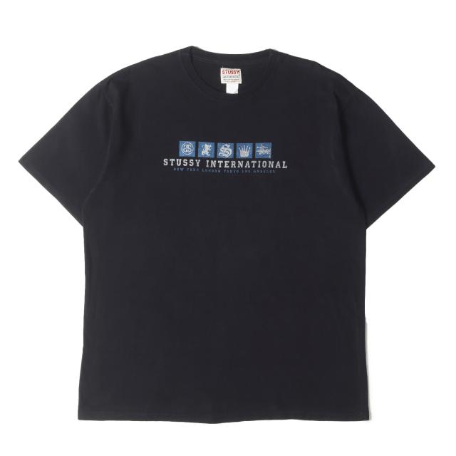 STUSSY ステューシー Tシャツ ブラック 黒 サイズ:XL | 90s OLD STUSSY アイコン プリント クルーネック Tシャツ (USA製) | トップス カットソー 半袖【メンズ】【中古】【K4537】