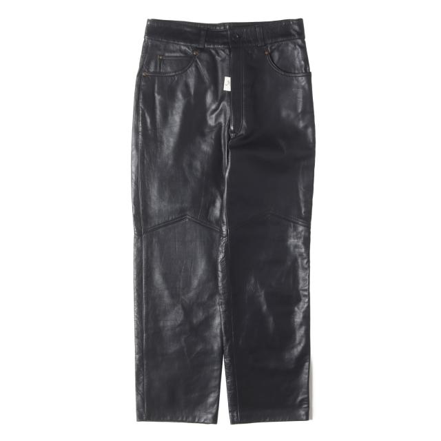 【希少 デッドストック】90s - 00s ヴィンテージ古着 | 90s ELITE カウレザー パンツ / 革パン | 日本製 | ブラック 黒 サイズ:79cm | ボトムス ズボン【メンズ】【K4542】