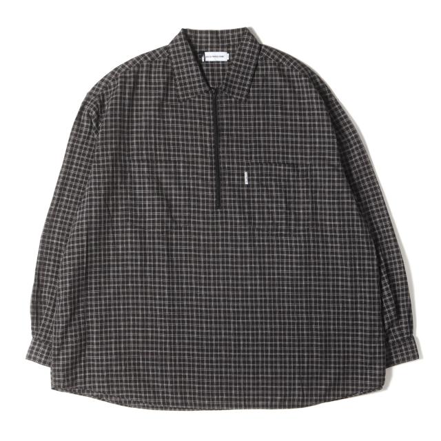 COOTIE クーティー シャツ ブラック 黒 サイズ:L | 25SS チェック ハーフジップ シャツ (Amundsen Check Overized Half Zip L/S Shirts CTE-24A411) | トップス カジュアルシャツ 長袖【メンズ】【K4544】