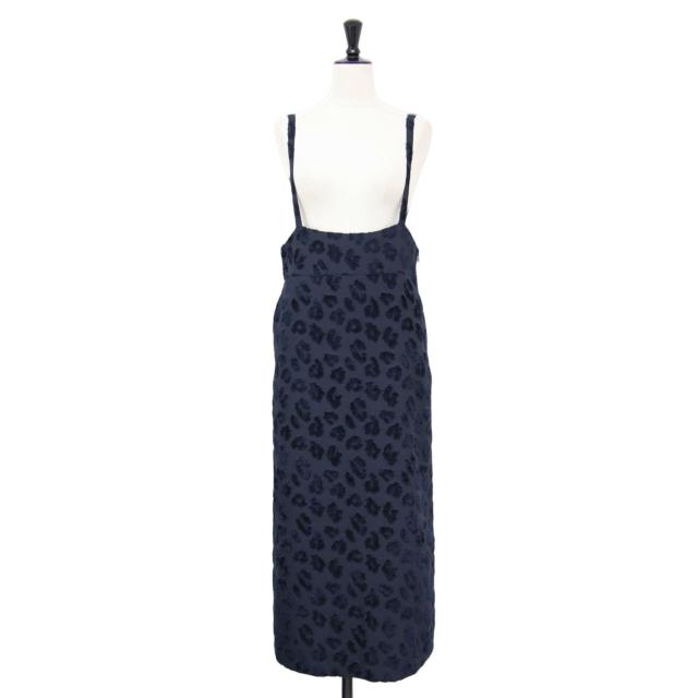 MACPHEE マカフィー スカート ネイビー 紺 サイズ:34(7号) | 23秋冬 カット ジャカード サスペンダー ハイウエスト ロングスカート | マキシ丈 ストレート アジャストボタン スリット | ボトムス | 日本製【レディース】【中古】【K4545】