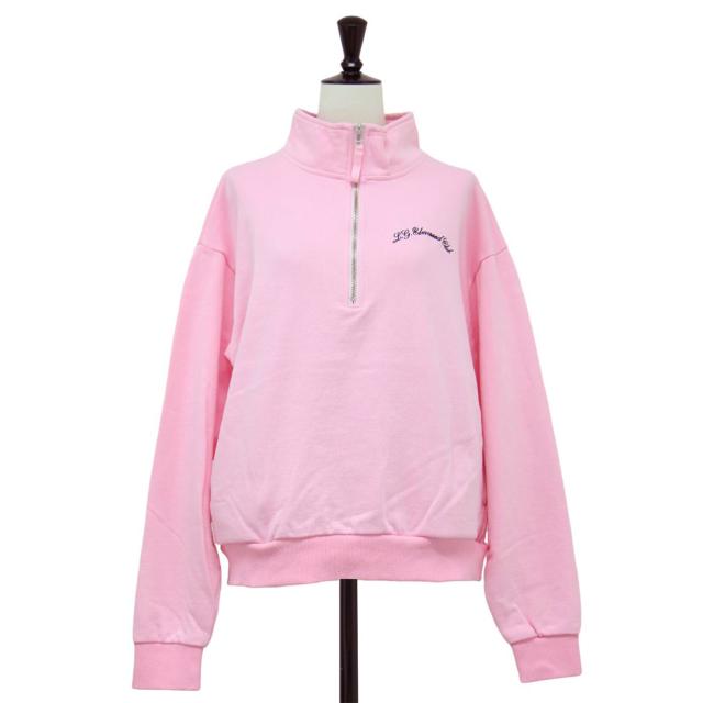 LOGAN KNITTING MILLS ローガンニッティングミルズ SHIPS 別注 スウェット ピンク サイズ:FREE | 25春夏 ハーフ ジップ プルオーバー / スウェット | ショート丈 長袖 スタンドカラー ロゴ 刺繍 コットン | トップス トレーナー【レディース】【中古】【K4545】