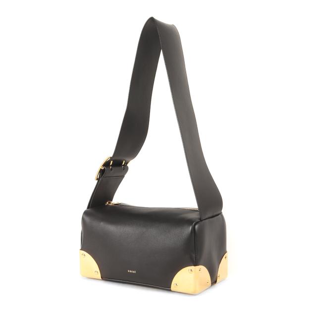 Sacai サカイ バッグ ブラック 黒 | 現行モデル ラムスキン コーナーメタル ショルダー バッグ (Corner l Shoulder Bag S155-01) | イタリア製 | ブランド カバン【メンズ】【中古】【K4566】