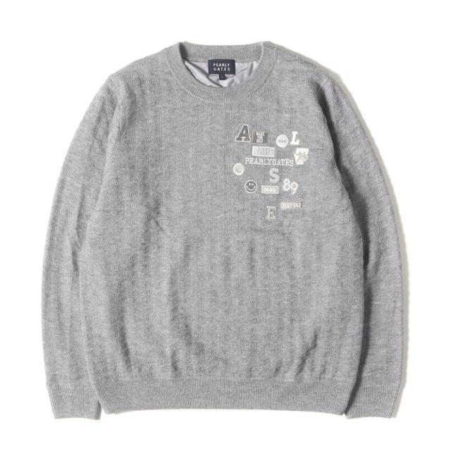 PEARLY GATES パーリー ゲイツ ニット ヘザーグレー サイズ:1(レディース) | 23AW ロゴ ワッペン 刺繍 ウール ニット セーター (055-3270152) | トップス 【メンズ】【中古】【美品】【K4547】
