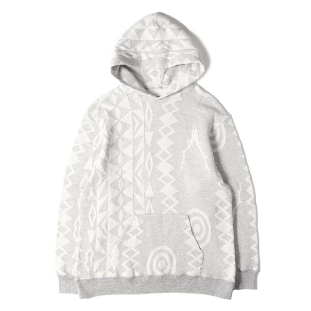 south2 west8 サウスツー ウエストエイト パーカー ヘザーグレー サイズ:S | ジオメトリック ジャガード スウェットパーカー (Classic Hoody Cotton jersey Skull＆Target Jq KP898) | 裏起毛 | トップス フーディー【メンズ】【中古】【K4548】