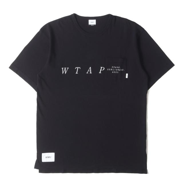 WTAPS ダブルタップス Tシャツ ブラック 黒 サイズ:M | ブランドロゴ刺繍 ポケット ヘビーウエイト クルーネック Tシャツ (DESING SS SYSTEM / TEE) | トップス カットソー 半袖【メンズ】【中古】【K4549】