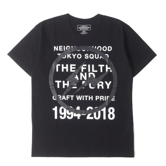 NEIGHBORHOOD ネイバーフッド Tシャツ ブラック 黒 サイズ:M | fragment design レイヤードロゴ クルーネック Tシャツ | トップス カットソー 半袖 | コラボ【メンズ】【中古】【K4549】