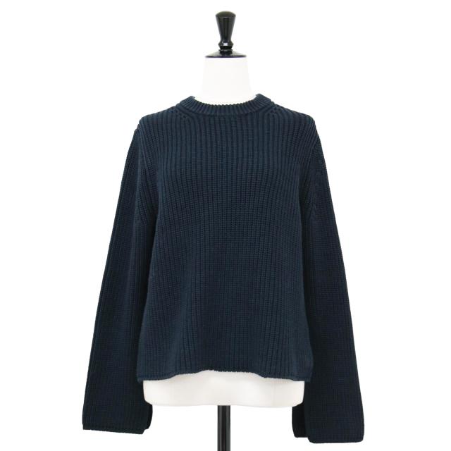 SLOANE スローン ニット ネイビー 紺 サイズ:1(S) | 23春夏 5G スリットスリーブ ニット | プルオーバー 長袖 クルーネック クロップド丈 畦編み コットン | 日本製 | トップス セーター【レディース】【中古】【K4549】