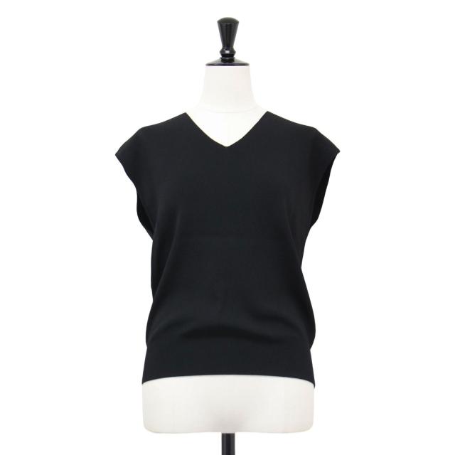 M-PREMIER エムプルミエ ニット ブラック 黒 サイズ:36(S) | 24春夏 Vネック ノースリーブ ニット | プルオーバー リブ ハイゲージ | トップス セーター【レディース】【中古】【K4550】