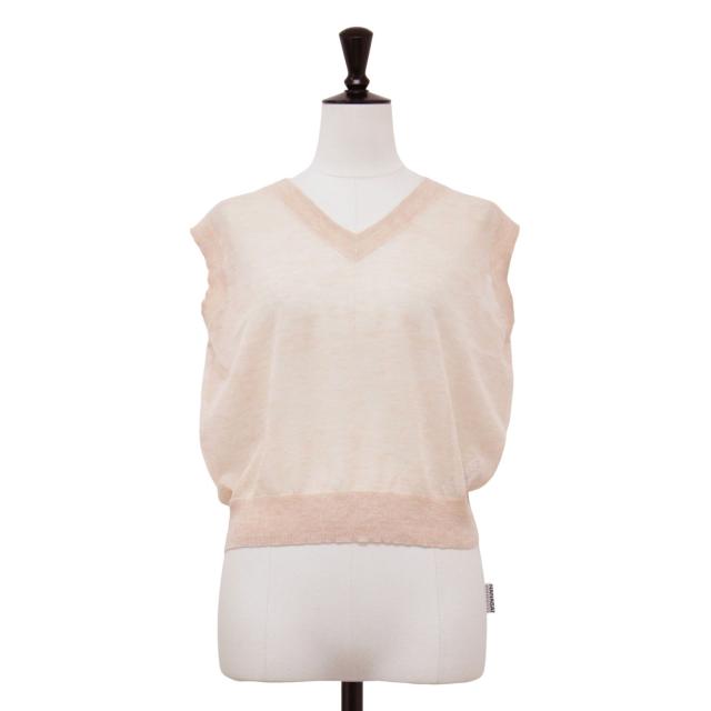 Plage プラージュ ベスト ピンク サイズ:FREE | 23春夏 シアー Vネック ベスト / ノースリーブ | クロップド丈 リブ リネン混 | トップス【レディース】【中古】【K4551】