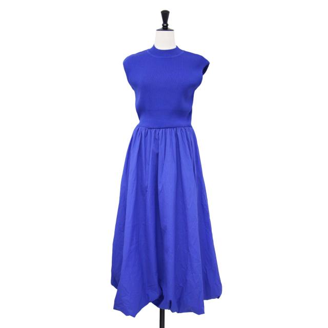 anni plus アニープラス ワンピース ブルー サイズ:1(S) | 24春夏 ハイネック ニット組 バルーンシルエット ワンピース / ドレス | ノースリーブ ロング丈 リブ タック ギャザー | トップス【レディース】【中古】【K4552】