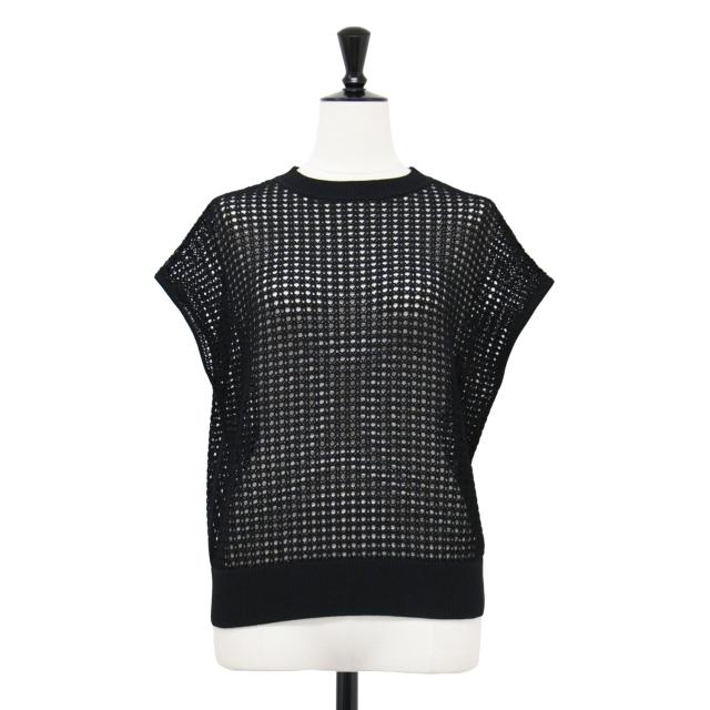 theory luxe セオリーリュクス ニット ブラック 黒 サイズ:S32(XXS) | 25春夏 透かし編み フレンチスリーブ ニット | Suffork Hella Sweater | プルオーバー クルーネック アイレット柄 シアー | トップス セーター【レディース】【中古】【K4552】