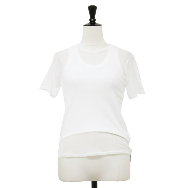 JANE SMITH ジェーンスミス Tシャツ ホワイト 白 サイズ:38(M) | 25春夏 ショートスリーブ タンクトップ レイヤード プルオーバー | SHORT SLEEVE WITH TANK LAYERED PULLOVER | 半袖 メッシュ ナイロン コットン | トップス カットソー【レディース】【K4554】