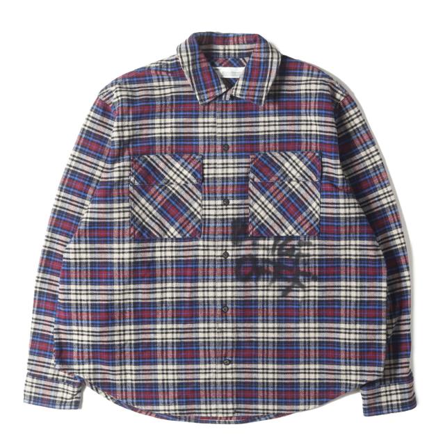 OFF-WHITE オフホワイト シャツ マルチカラー サイズ:S | スプレーロゴ オーバーサイズ チェックネルシャツ (Logo Print Flannel Check Shirt) | トップス カジュアルシャツ 長袖【メンズ】【中古】【K4555】