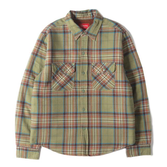 Supreme シュプリーム シャツ オリーブ サイズ:S | パイルライニング チェック フランネルシャツ (Pile Lined Plaid Flannel Shirt) | トップス カジュアルシャツ 長袖【メンズ】【中古】【K4555】