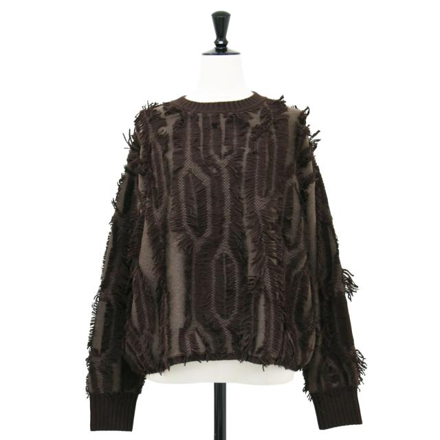 ASTRAET アストラット ニット ブラウン サイズ:FREE | 24春夏 5G フリンジ クルーネック ニット | プルオーバー 長袖 ウール モザイク柄 ジャガード | トップス セーター【レディース】【中古】【K4556】