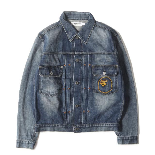 A BATHING APE ア ベイシング エイプ ジャケット インディゴ サイズ:S | 00s チャンピオンロゴ ヴィンテージ加工 2nd デニムジャケット | アウター Gジャン ブルゾン 上着【メンズ】【中古】【K4559】