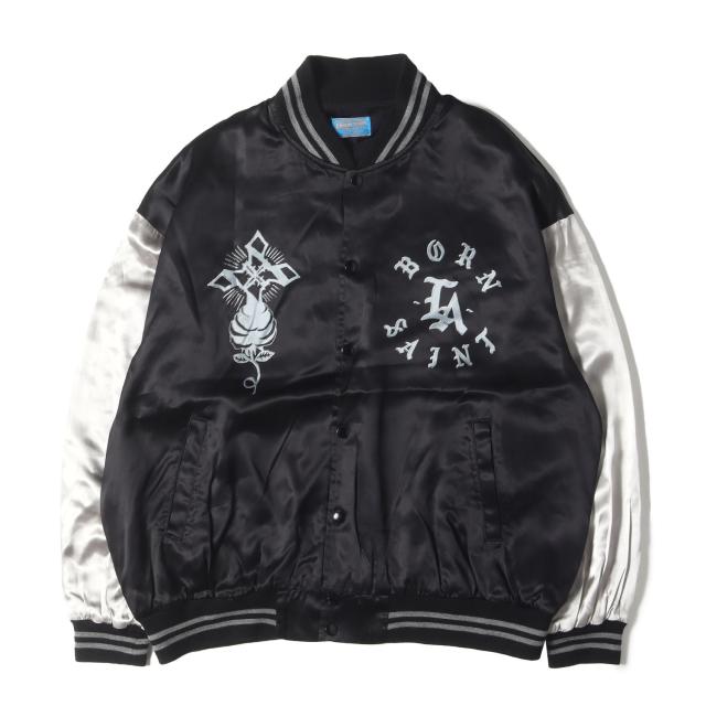 SAINT MICHAEL セントマイケル ジャケット ブラック 黒 サイズ:XL | 24SS BORN X RAISED サテン スタジャン (BR_SATIN JACKET) | アウター ブルゾン ジャンパー 上着【メンズ】【中古】【美品】【K4559】