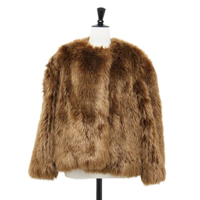 ROPE ロペ ジャケット ブラウン系 サイズ:2(FREE) | ETERNEL フェイクファー ジャケット / ブルゾン | ショート丈 長袖 ノーカラー シャギー | アウター ブルゾン 上着【レディース】【中古】【K4557】